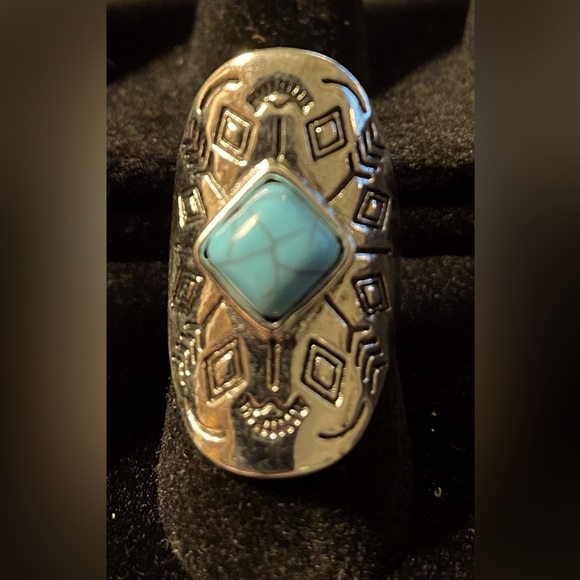 None | Jewelry | Silver Metal Western Style Ring With Turquoise Color ...